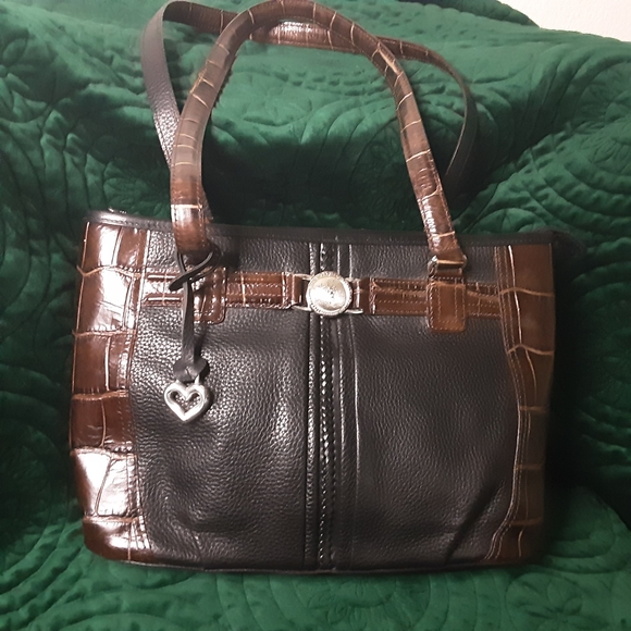 Brighton | Bags | Vintage Brighton Purse Shoulder Bag Leather Black Brown Croc Silver Heart ...